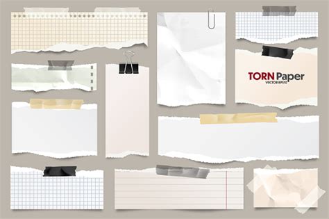컬러 찢어진 안감 종이 스트립 컬렉션 찢어진 가장자리가있는 현실적인 종이 스크랩 스티커 노트 노트북 페이지의 조각 벡터