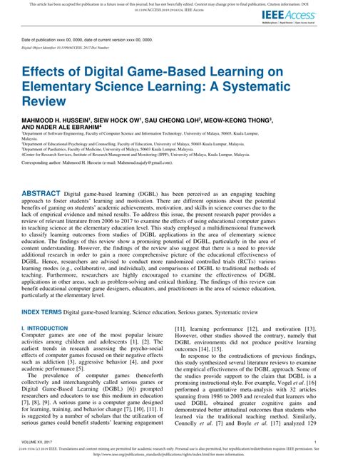 Pdf Effects Of Digital Game Based Learning On Elementary Science Learning A Systematic Review