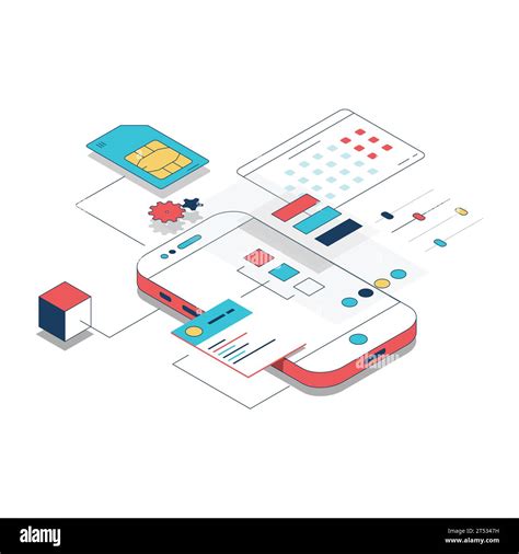 Isometric Line Phone With Sim Card Stock Vector Image Art Alamy