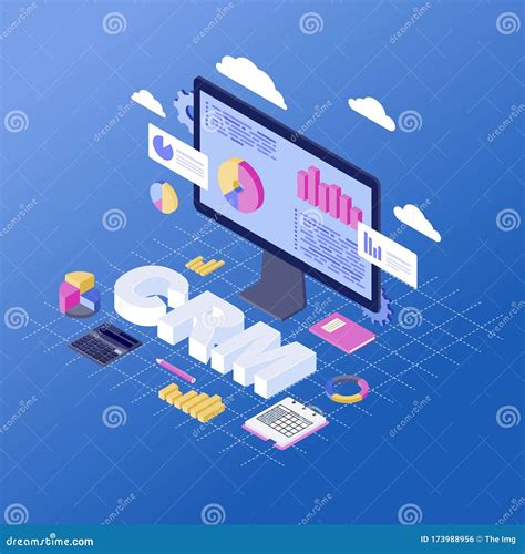 Crm Software Isometric Vector Illustration Client Data Analytics And