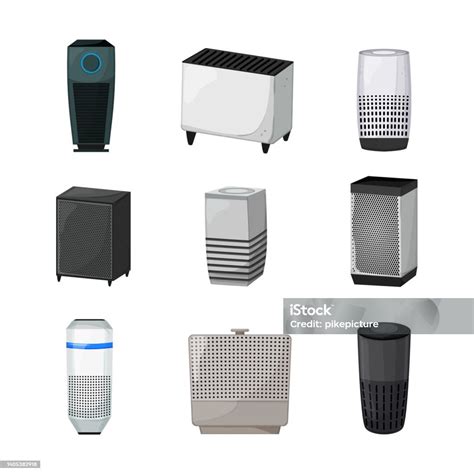 이오나이저 공기청정기 세트 만화 벡터 일러스트 레이 션 가습기에 대한 스톡 벡터 아트 및 기타 이미지 가습기 가정 생활