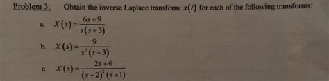 Solved Problem Obtain The Inverse Laplace Transform X T Chegg