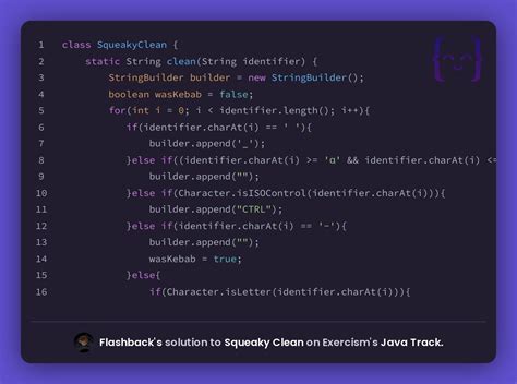 flashback s solution for squeaky clean in java on exercism
