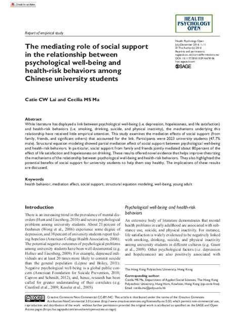 Pdf The Mediating Role Of Social Support In The Relationship Between Psychological Well Being