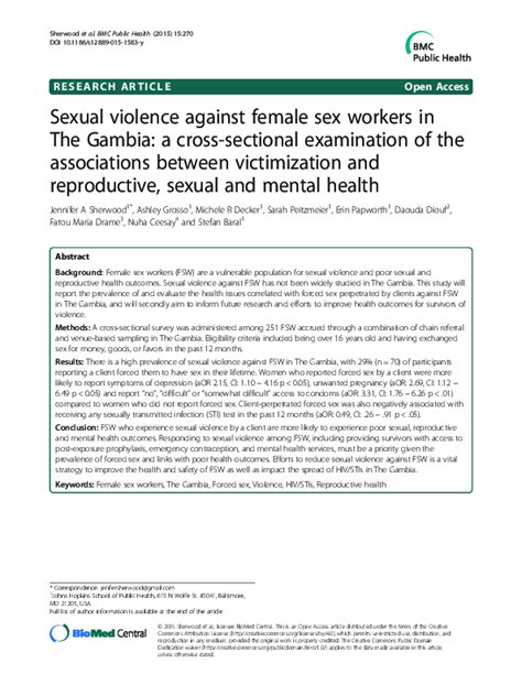 Pdf Sexual Violence Against Female Sex Workers In The Gambia A Cross
