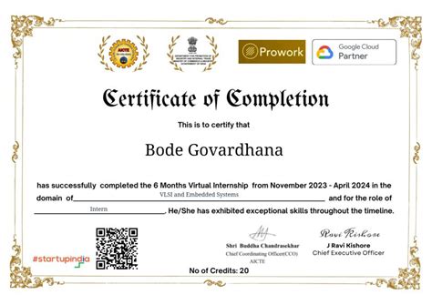 B Govardhana On Linkedin Completion Certificate On Vlsi And Embedded Systems