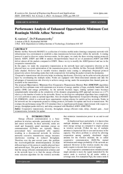 Pdf Performance Analysis Of Enhanced Opportunistic Minimum Cost
