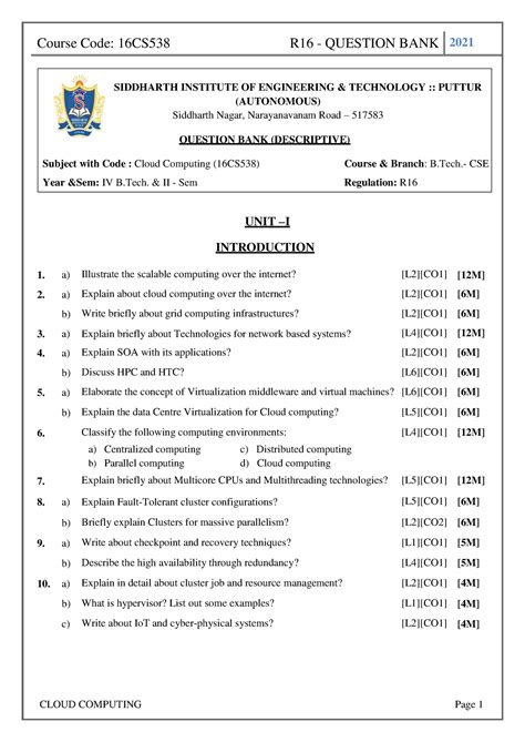 16cs538 Cloud Computing Long Answer Unit I Introduction 1 A Illustrate The Scalable