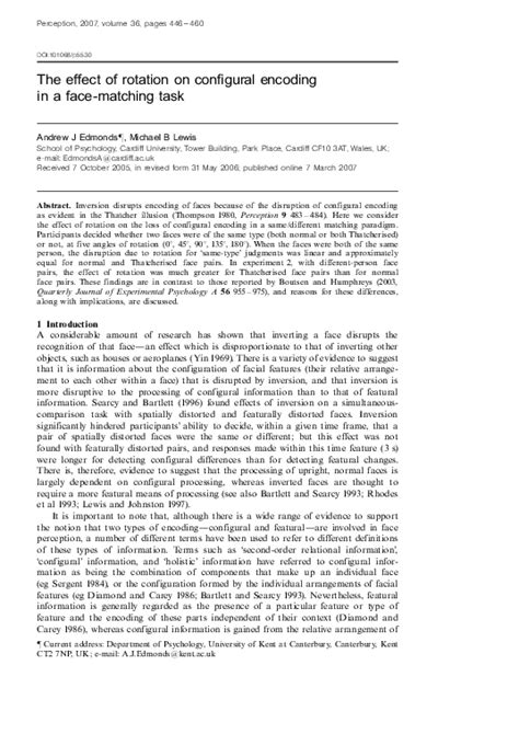 Pdf The Effect Of Rotation On Configural Encoding In A Face Matching Task