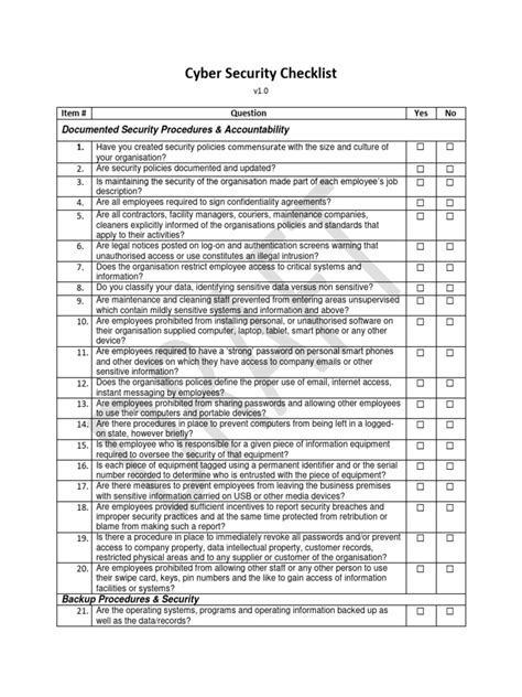 Cyber Security Checklist V10 Download Free Pdf Security Computer