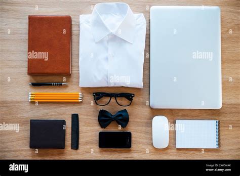 Nerd Collection Top View Of Clothing And Diverse Personal Accessory For Nerd Laying On The