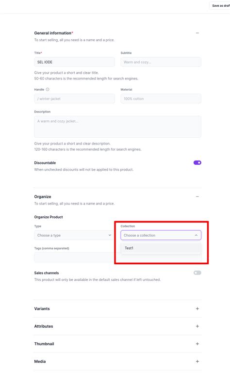 Suggestion Allow The Creation Of Collection Directly From New Product