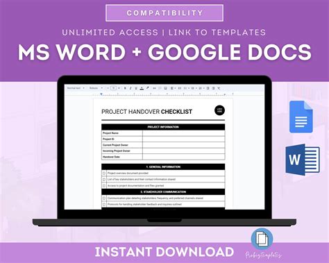 Project Handover Checklist Project Transfer Checklist Project Transition Checklist Transfer