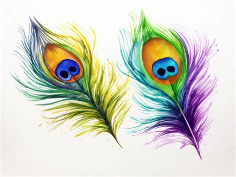 Premium Photo Watercolor Peacock Feather Isolated Aquarelle Plumage