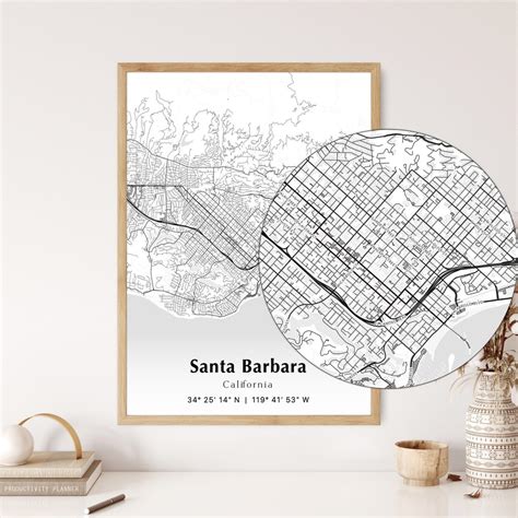Santa Barbara City Map Print Santa Barbara California Map Poster Usa