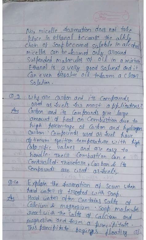 Class 10 Science Chapter 4 Carbon And Its Compounds Handwritten Notes