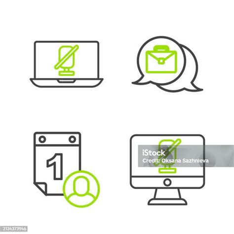 컴퓨터에서 라인 마이크 음소거 시간 관리 온라인 작업 및 노트북 아이콘을 설정합니다 벡터 가공의 인물에 대한 스톡 벡터 아트 및 기타 이미지 Istock