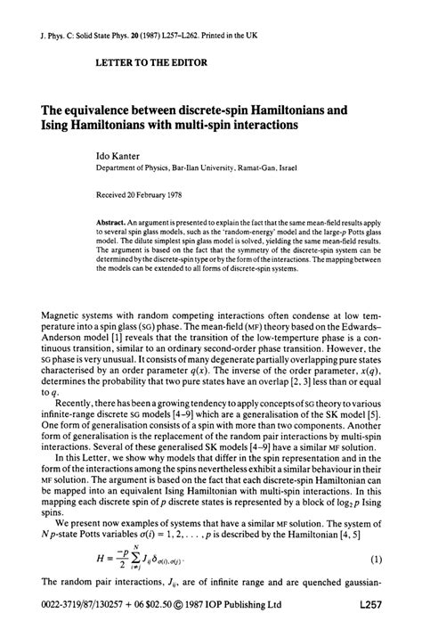 Pdf The Equivalence Between Discrete Spin Hamiltonians And Ising