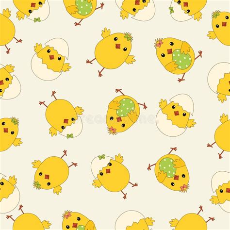 Easter Seamless Pattern Cute Yellow Easter Chickens Vector Illustration Stock Vector