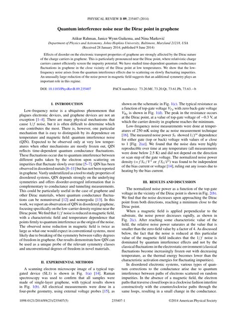 Pdf Quantum Interference Noise Near The Dirac Point In Graphene
