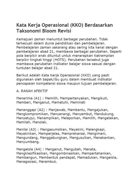 Kata Kerja Operasional Kko Pdf