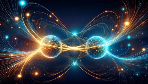 Two Qubits Entangled In A Quantum Computing Operation Stock