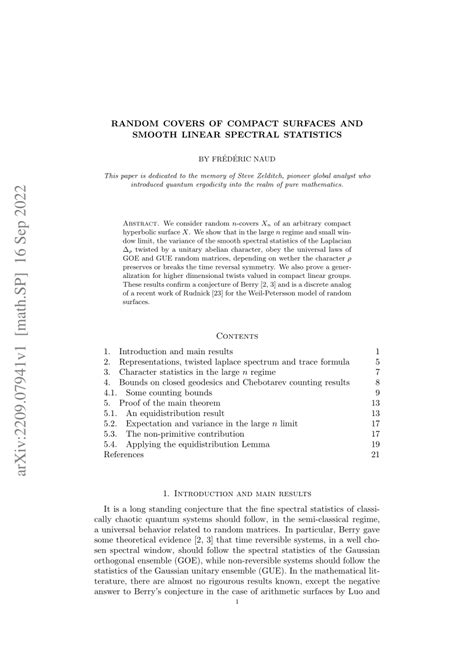 Pdf Random Covers Of Compact Surfaces And Smooth Linear Spectral