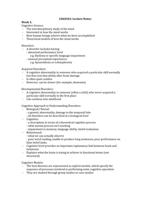 COGS HD Notes For Cogs COGS Lecture Notes Week Cognitive Science The Studocu