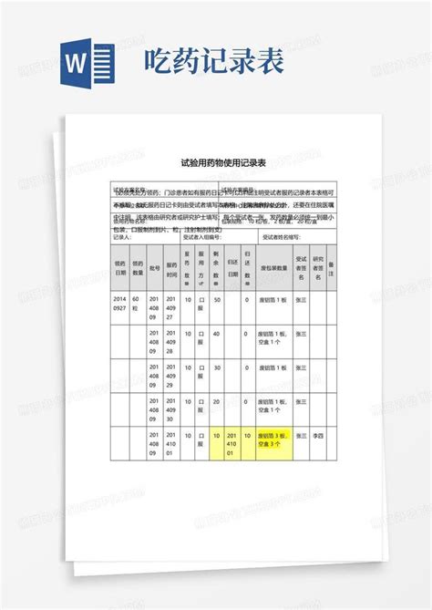 试验用药物使用记录表word模板下载 编号qepvmonn 熊猫办公
