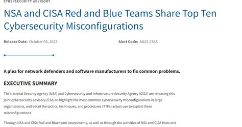 Nsa And Cisa Red And Blue Teams Share Top Ten Cybersecurity Misconfigurations Reliance Datatech