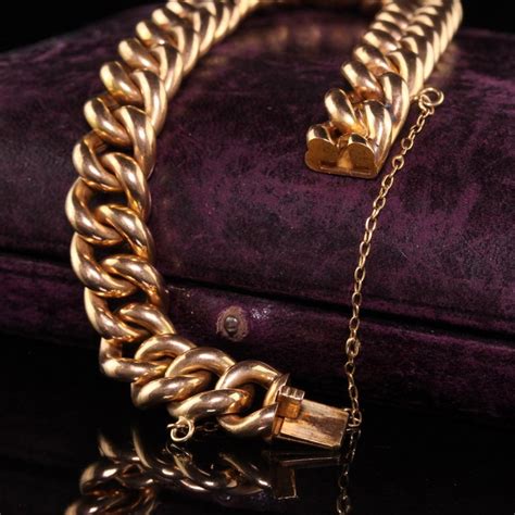Antique Victorian 14k Yellow Gold Curb Link Chain Bracelet At 1stdibs