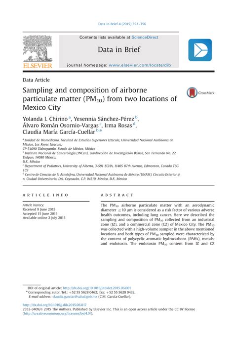 Pdf Sampling And Composition Of Airborne Particulate Matter Pm10 From Two Locations Of