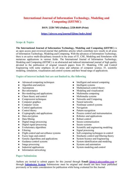 The International Journal Of Information Technology Modeling And Computing Ijitmc Pdf