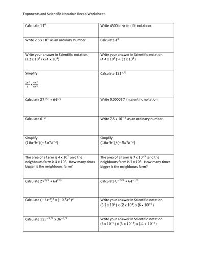Igcse Exponents And Scientific Notation Worksheet With Solutions
