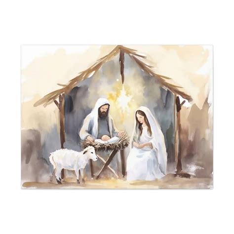 Watercolor Nativity Canvas Rustic Christmas Holiday Decor Etsy