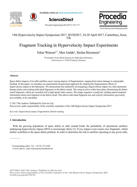 Pdf Fragment Tracking In Hypervelocity Impact Experiments