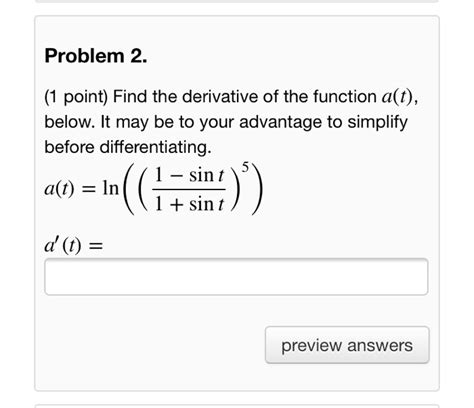 solved problem 2 1 point find the derivative of the