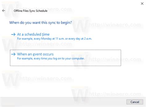 Change Offline Files Sync Schedule In Windows 10