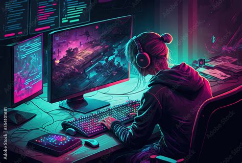 Adult Playing Video Games On Pc Using Keyboard And Mousepad Gamer Playing An Internet Game