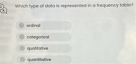 Solved Which Type Of Data Is Represented In A Frequency Table A Ordinal Categorical