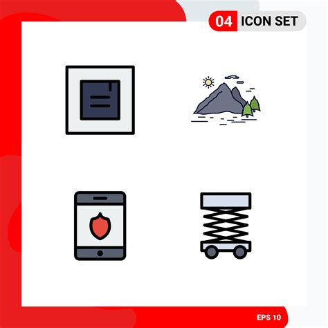 Pictogram Set Of Simple Filledline Flat Colors Of Layout Shield Nature Mountain Construction