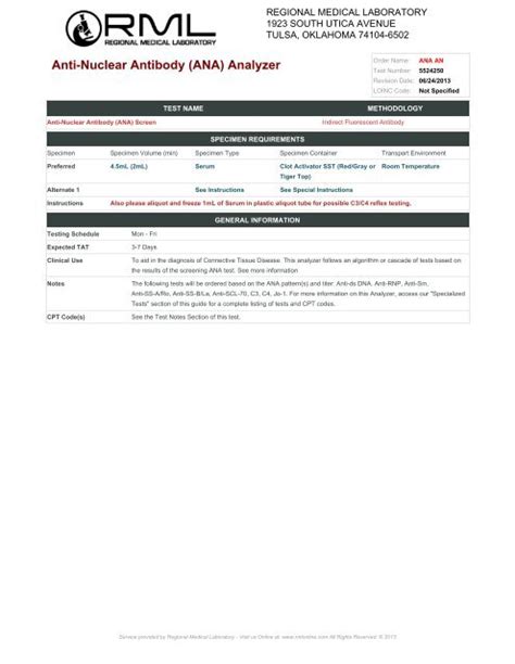 Anti Nuclear Antibody Ana Analyzer Rmlonline
