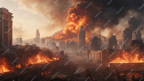 Burning Cityscape Detailed Matte Painting By Yan Liben Premium Ai