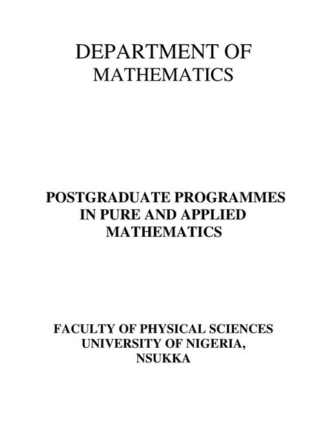 Mathematics Department Of Mathematics Postgraduate Programmes In Pure