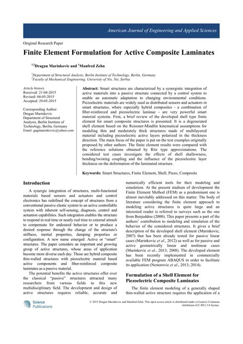Pdf Finite Element Formulation For Active Composite Laminates