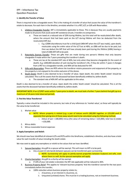 Ipp Inheritance Tax Ws Question Procedure Ipp Inheritance Tax