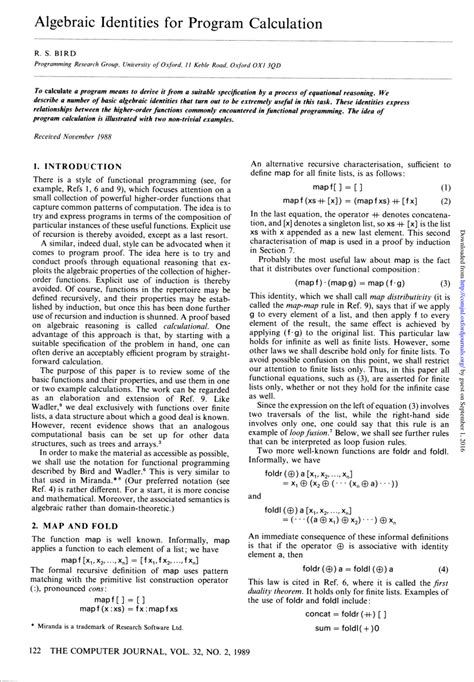 Pdf Algebraic Identities For Program Calculation