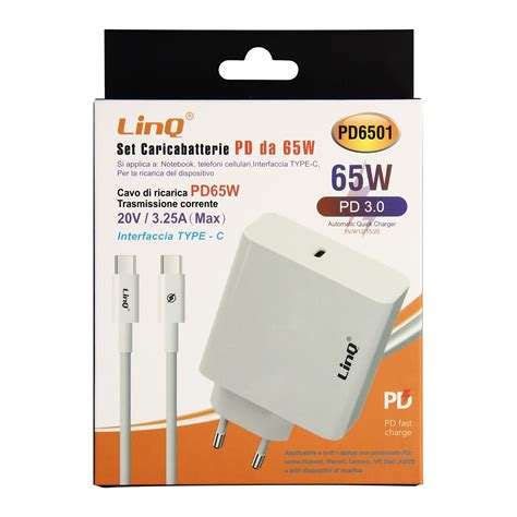 Carregador USB C Com Cabo USB Tipo C Power Delivery 65W LinQ Branco Portugal