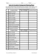 EXERCISE IONIC AND COVALENT BOND NAMINGS Pdf Name Date Period Ionic Covalent Compound Naming