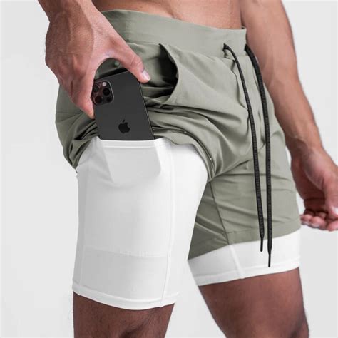Mens Gym Training 2 In 1 Sports Shorts With Pockets Etsy